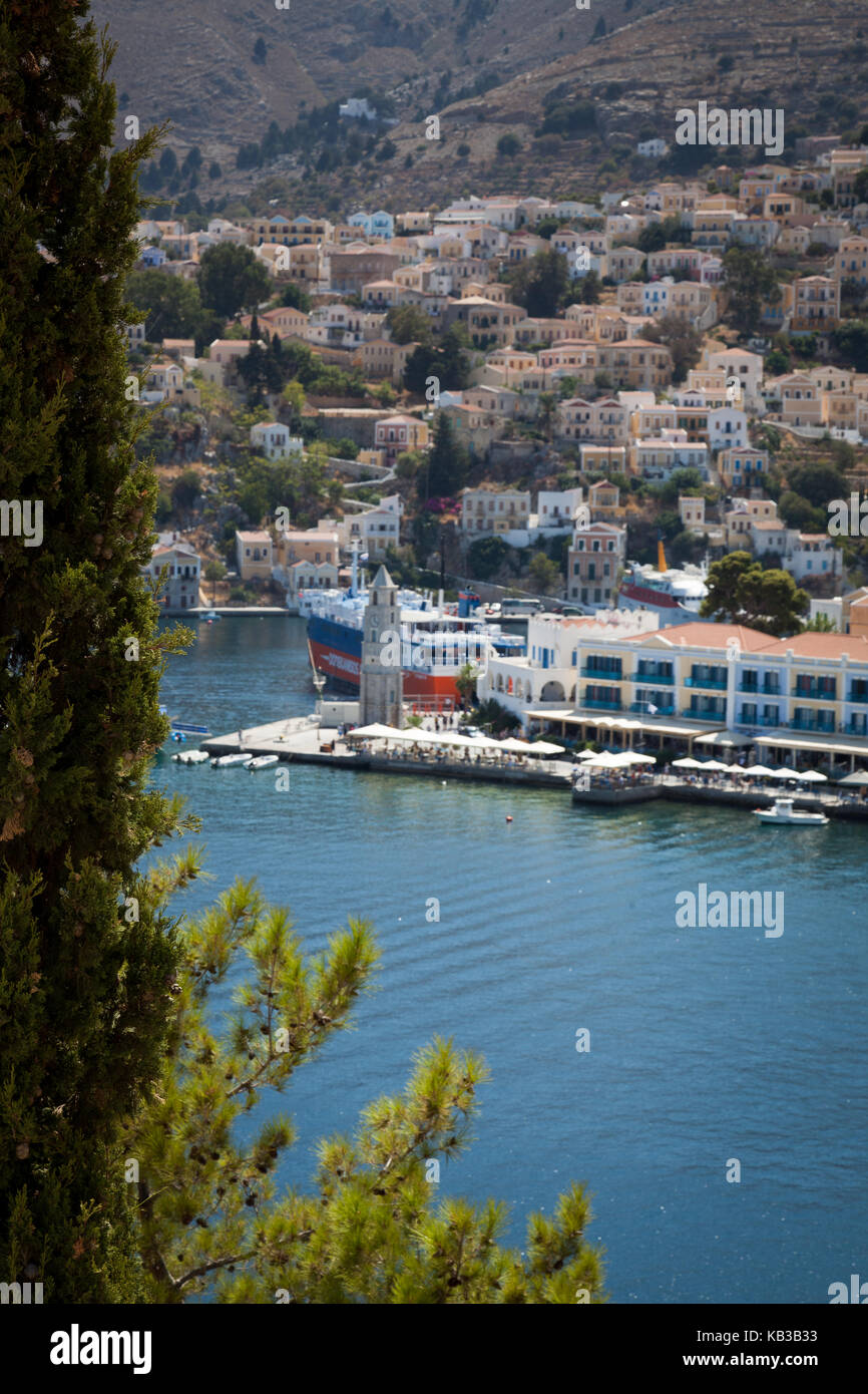 The port of Symi, on Symi island near to Rhodes in Greece Stock Photo ...