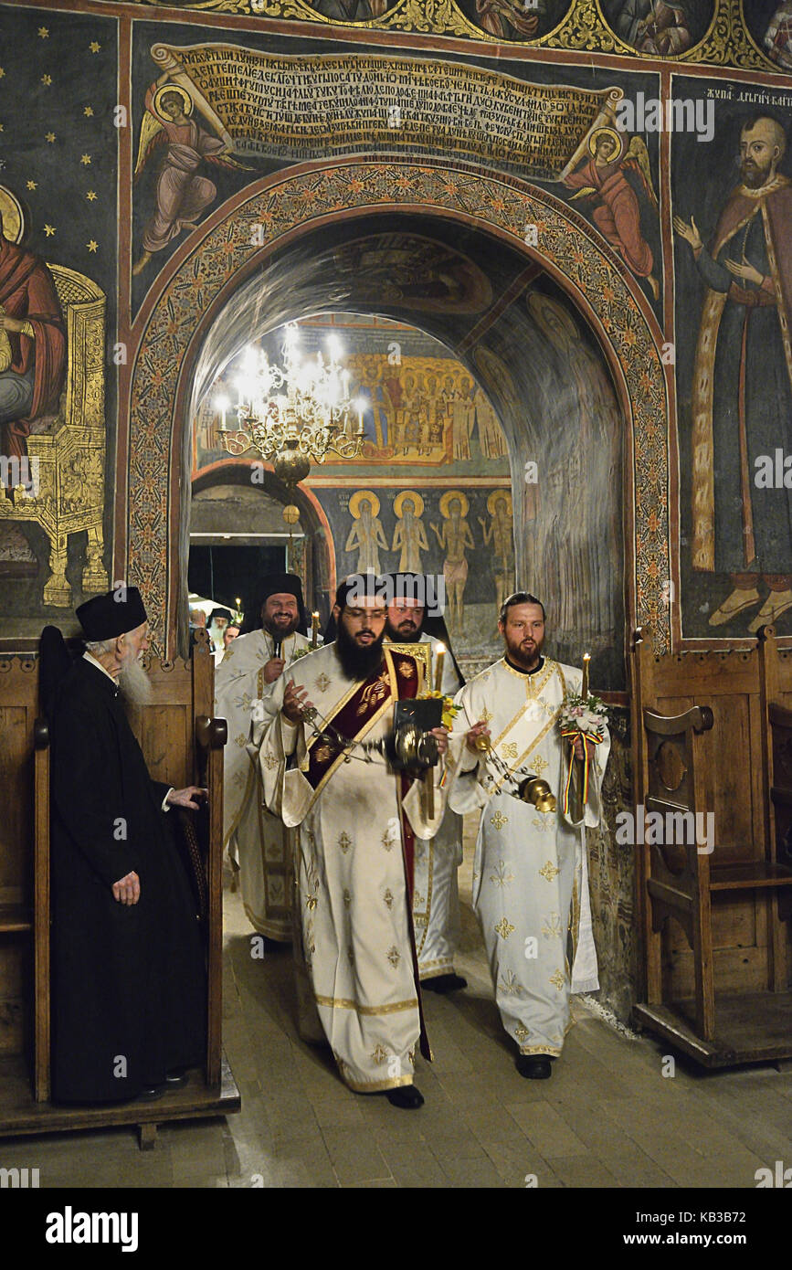 Priests and monks hold an orthodox service at the Easter night of ...