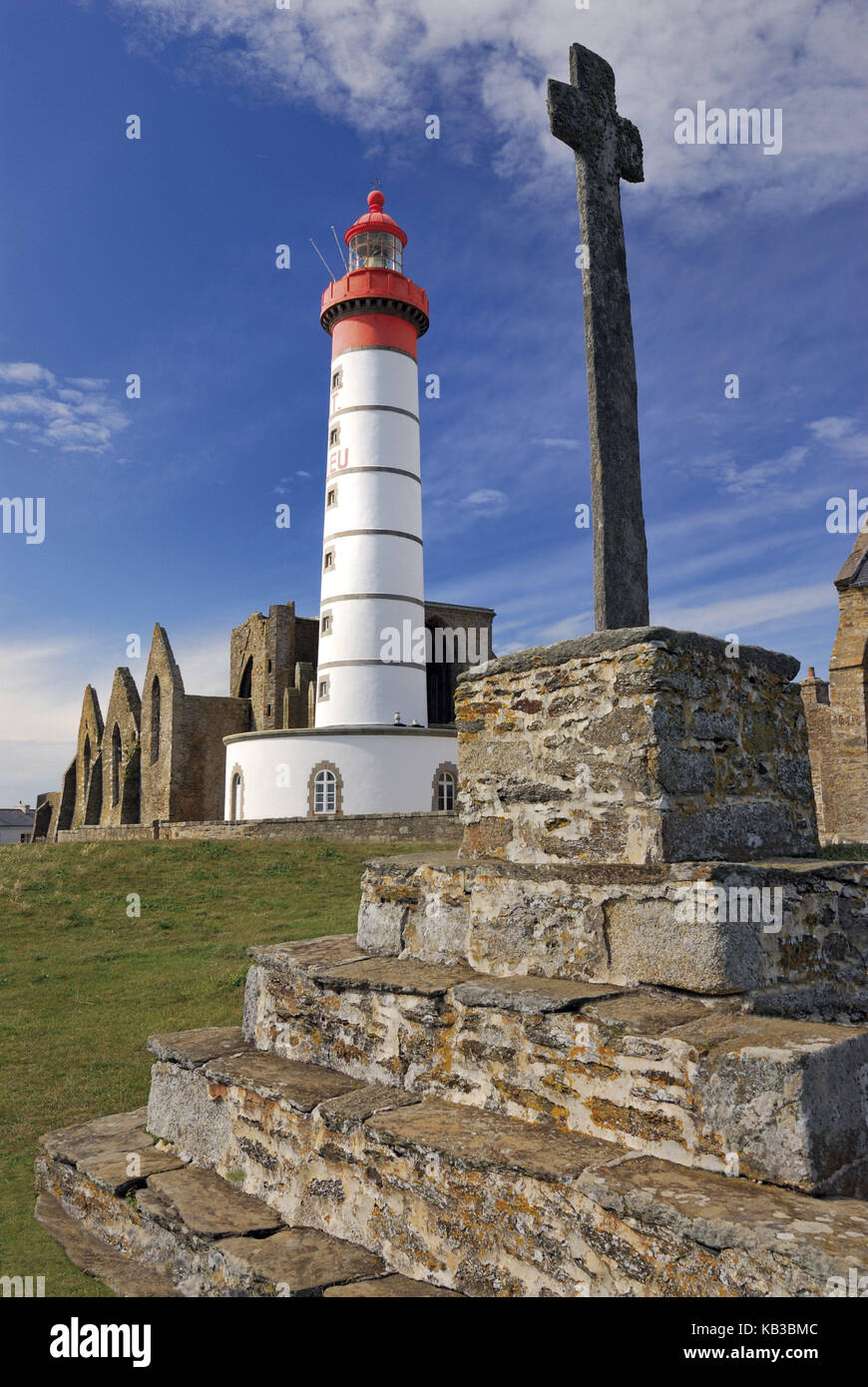 France, Brittany, lighthouse and monastery ruin in the cape point St ...
