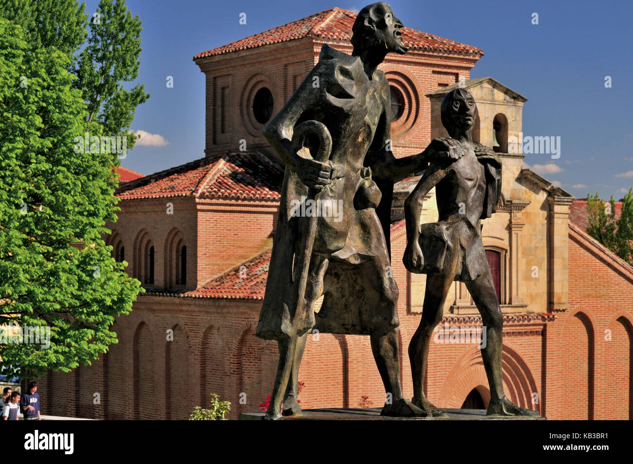 Bronze statues in front of romanesque santiago church in salamanca hi ...