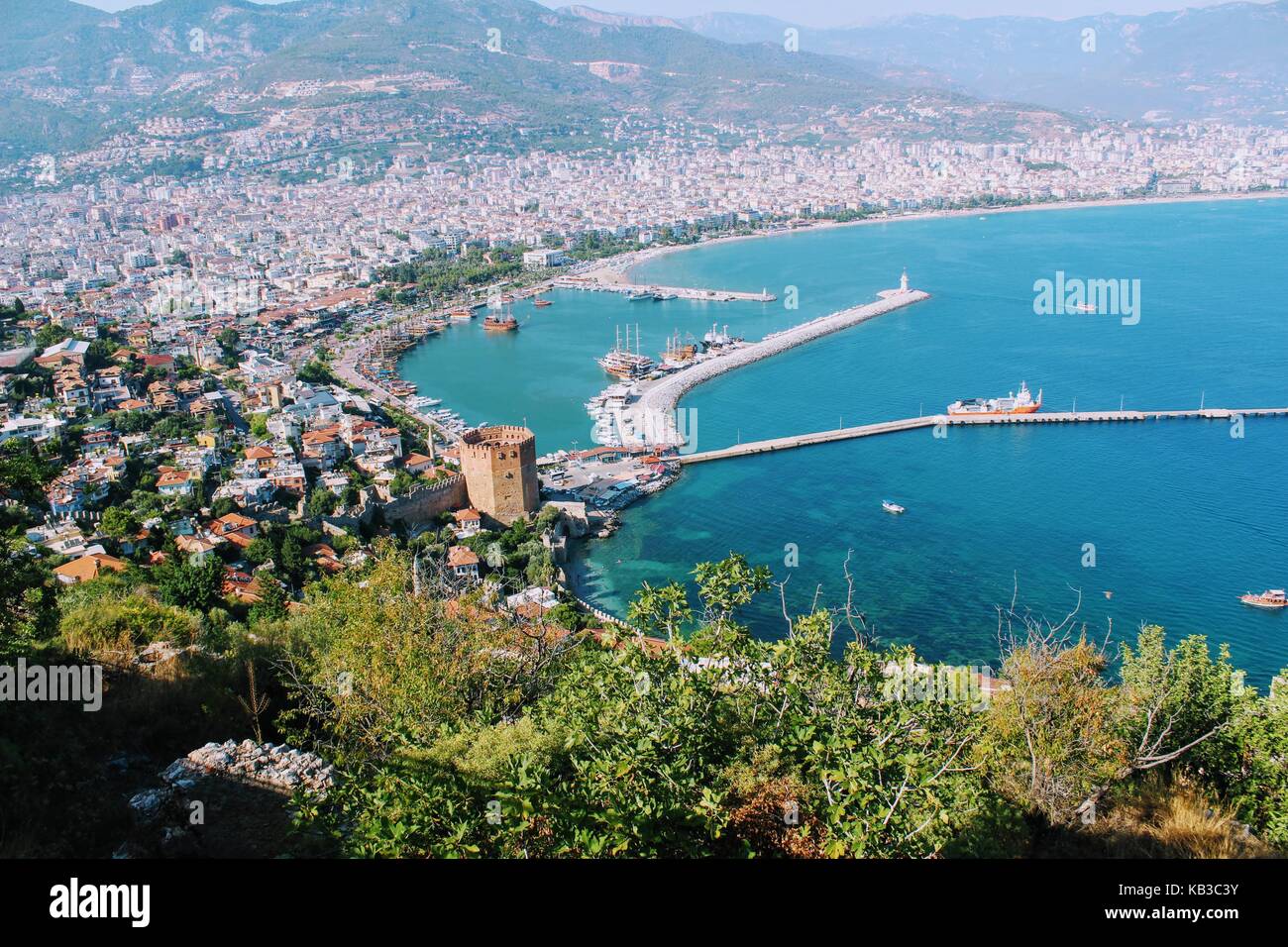 View from the mountain to the Turkish resort of Alanya and its sea ...