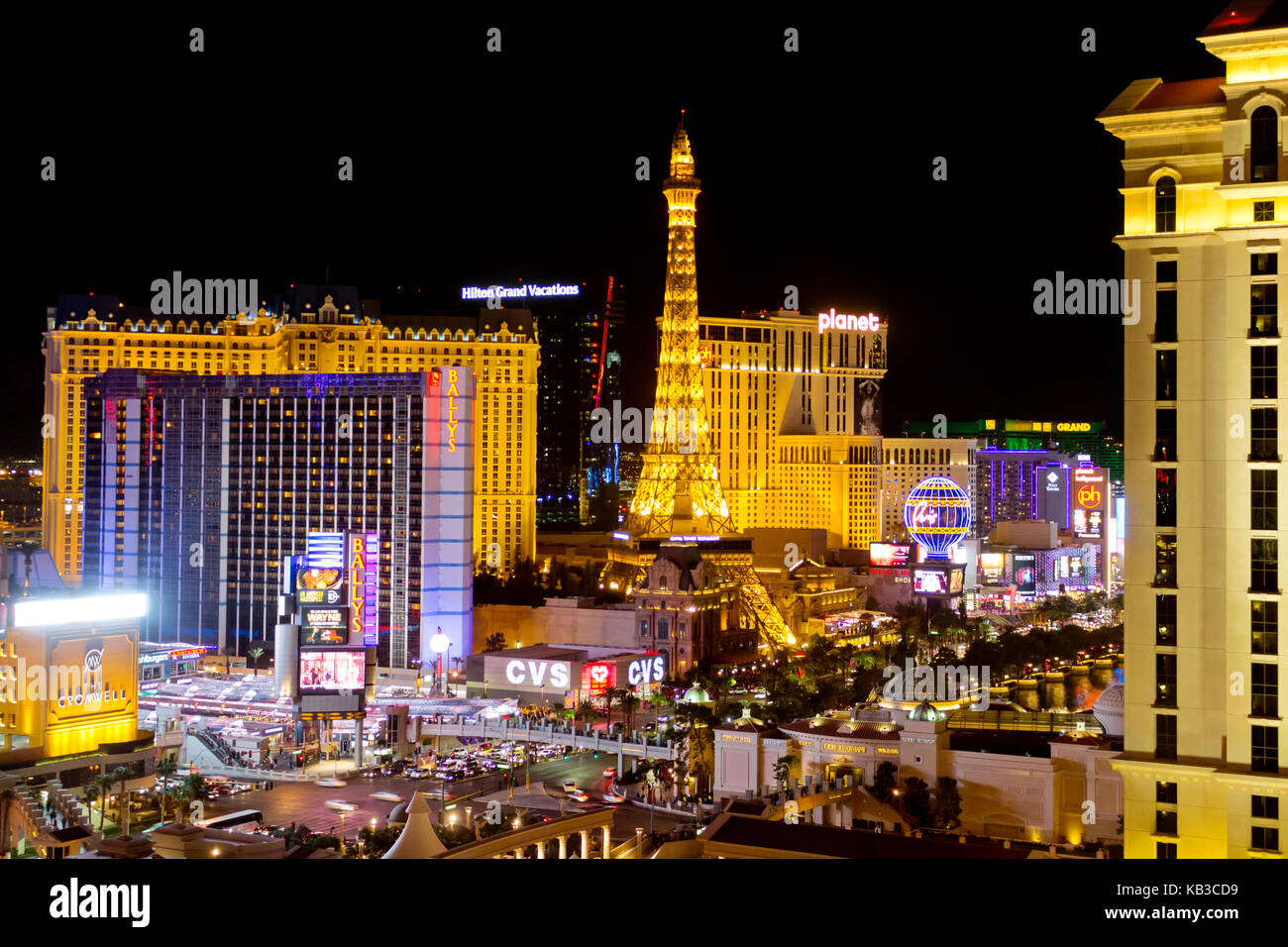 A skyline nighttime view of several casino's and resort on Las Vegas ...
