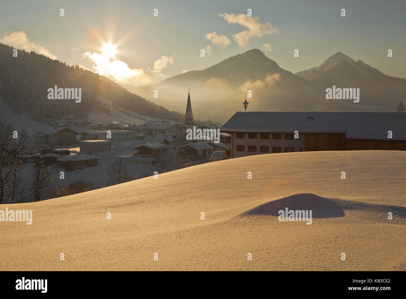 Austria, Tyrol, Thiersee, local overview, winter, evening mood Stock ...