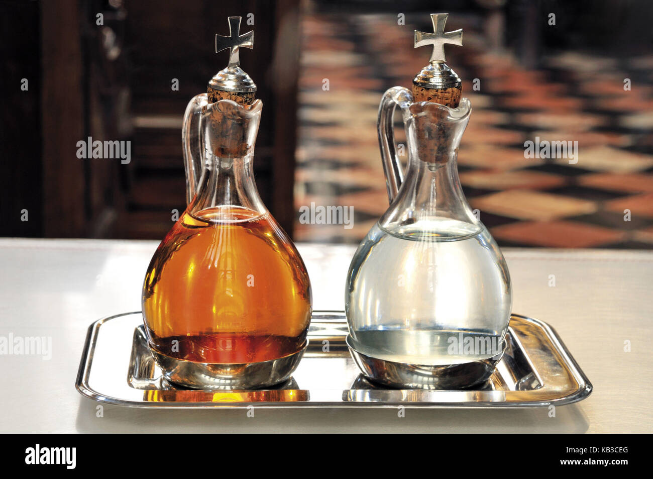 Altar wine water in the cathedral of santiago de compostela hi-res ...