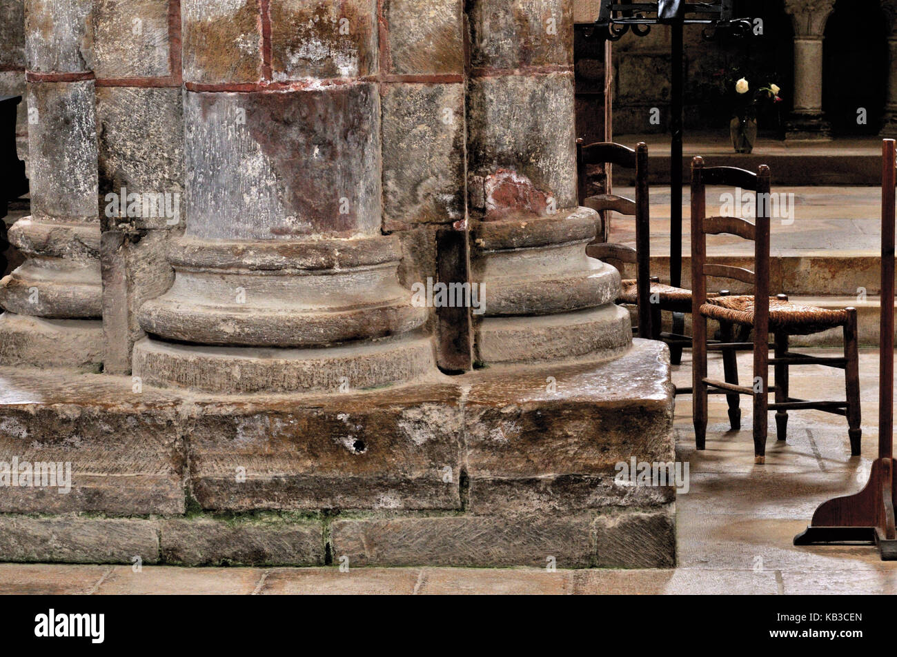 France, Midi-Pyrénées, detail of a Romanesque pillar in the abbey ...