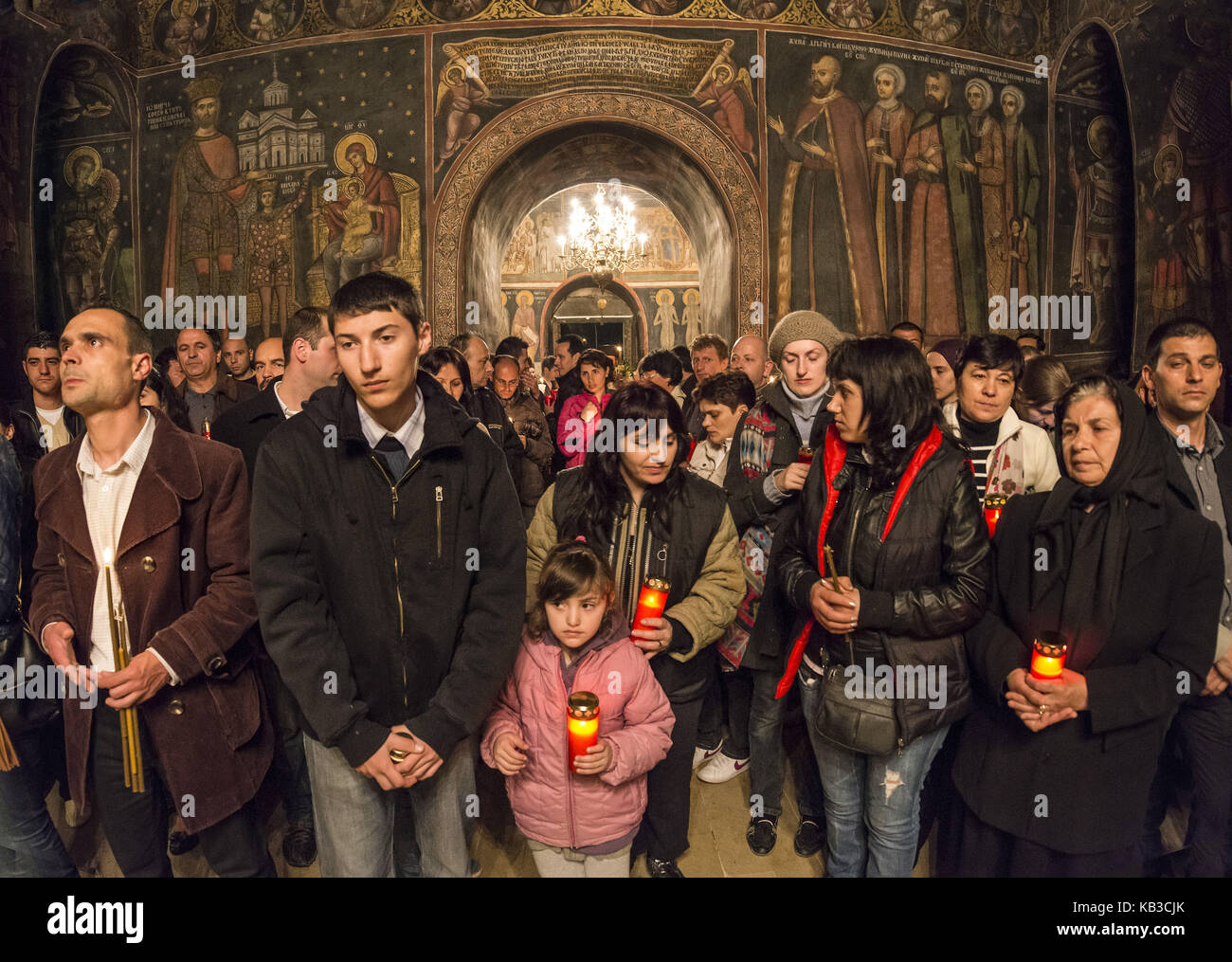 Priests and monks hold an orthodox service at the Easter night of ...