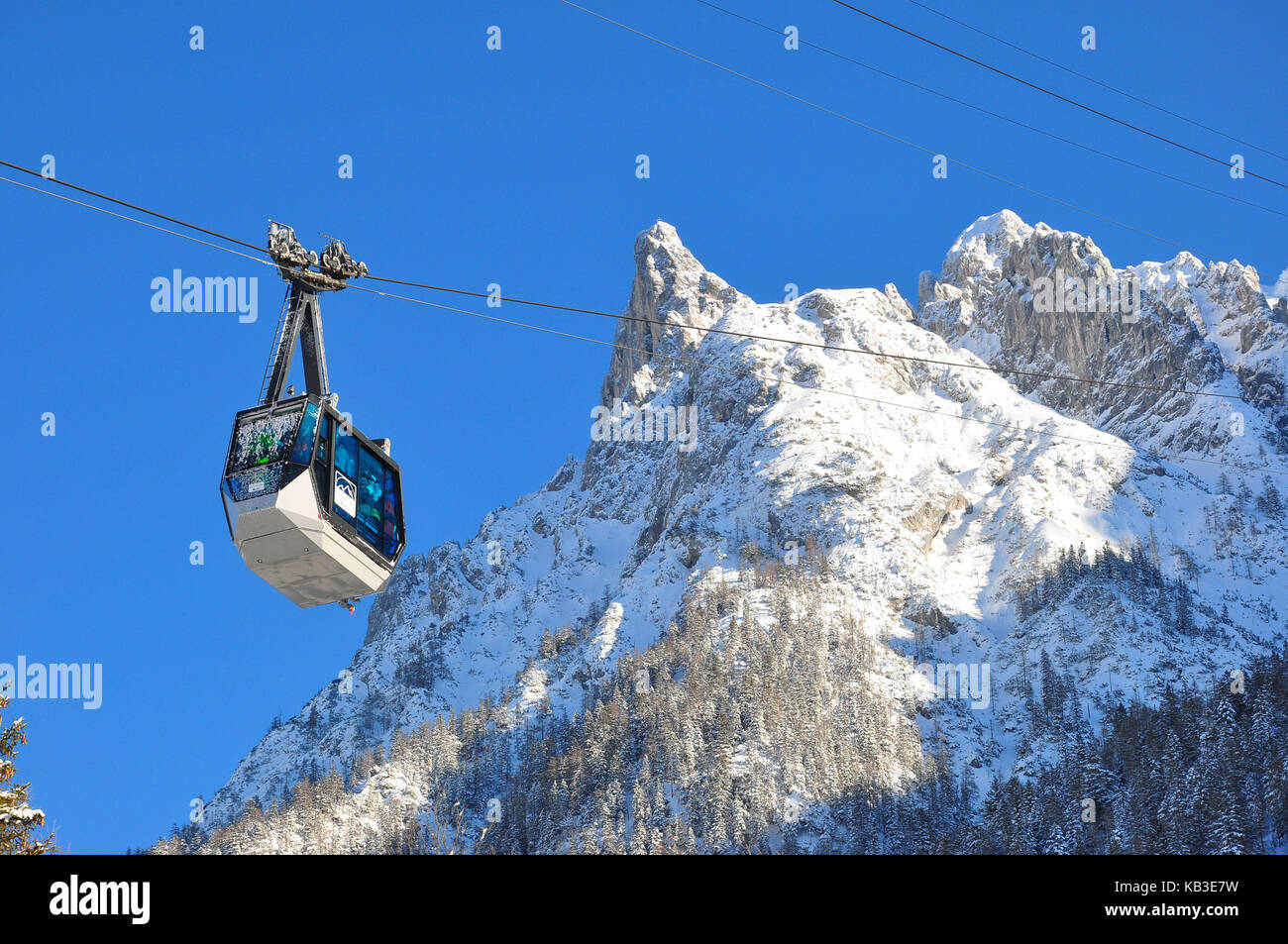 Germany, Bavaria, Mittenwald, Karwendel mountain railway, winter Stock ...