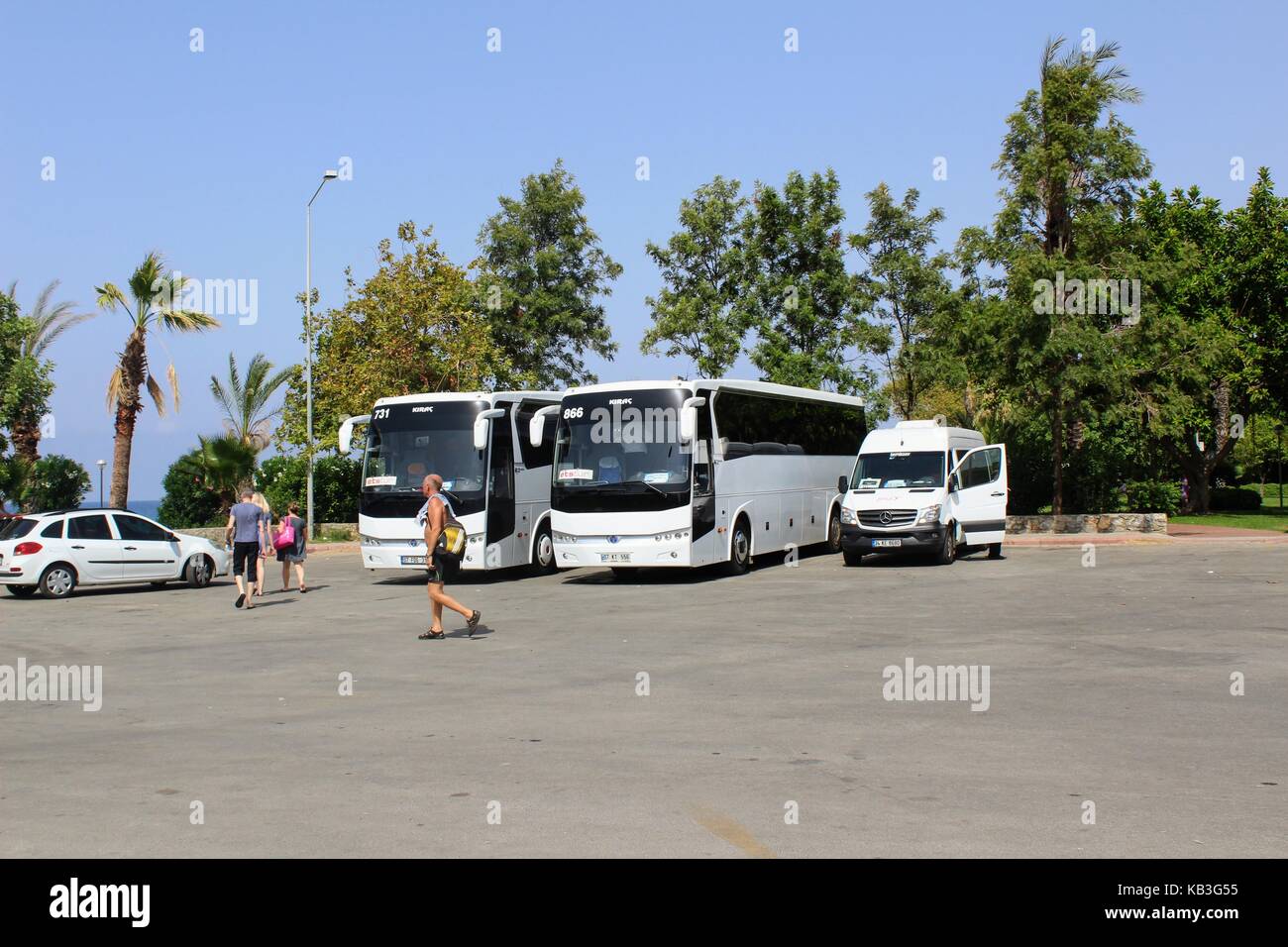 Alanya, Turkey, July 2017: tourist buses near the sights Stock Photo ...