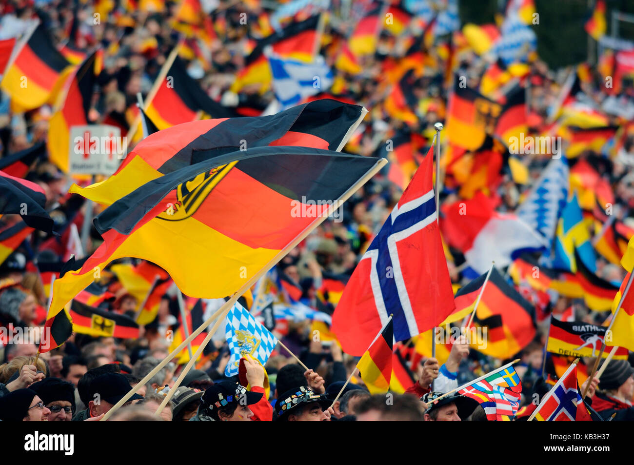Flags and spectators, biathlon world cup Stock Photo - Alamy