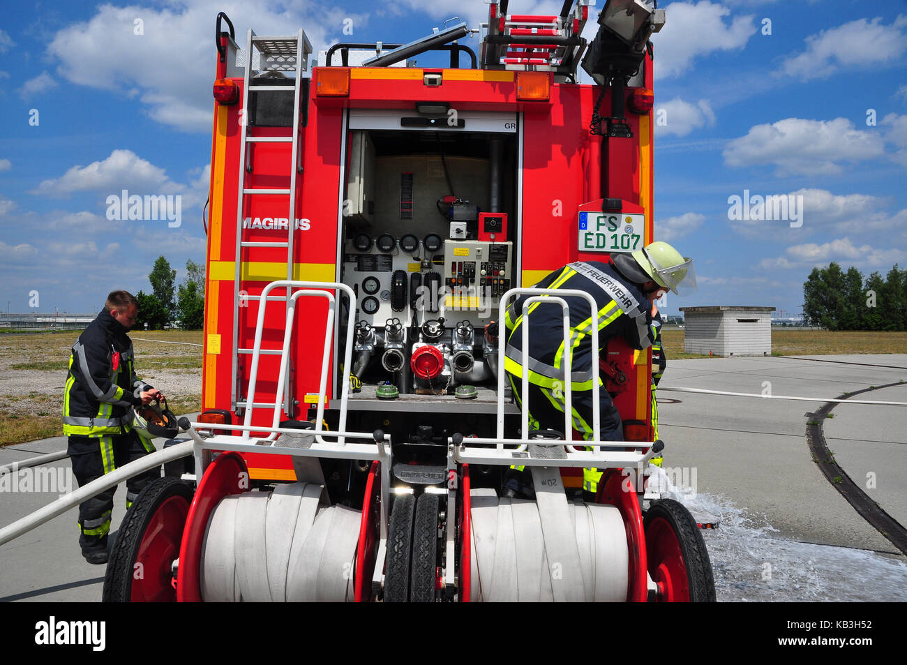 Germany, Munich, airport, fire brigade, fire fighters, protective ...