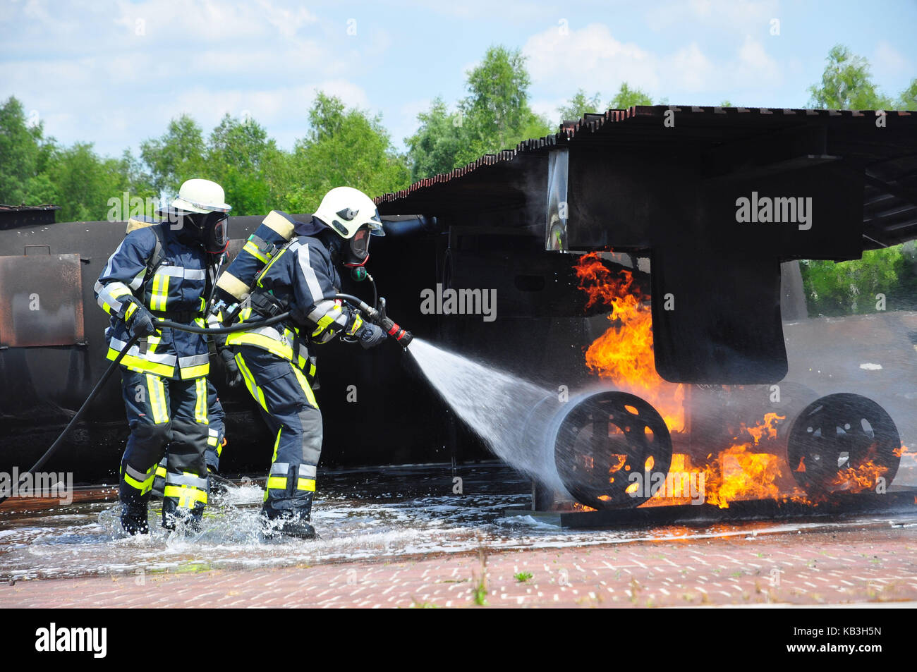 Germany, Munich, airport, fire brigade, exercise, fire fighters, engine ...