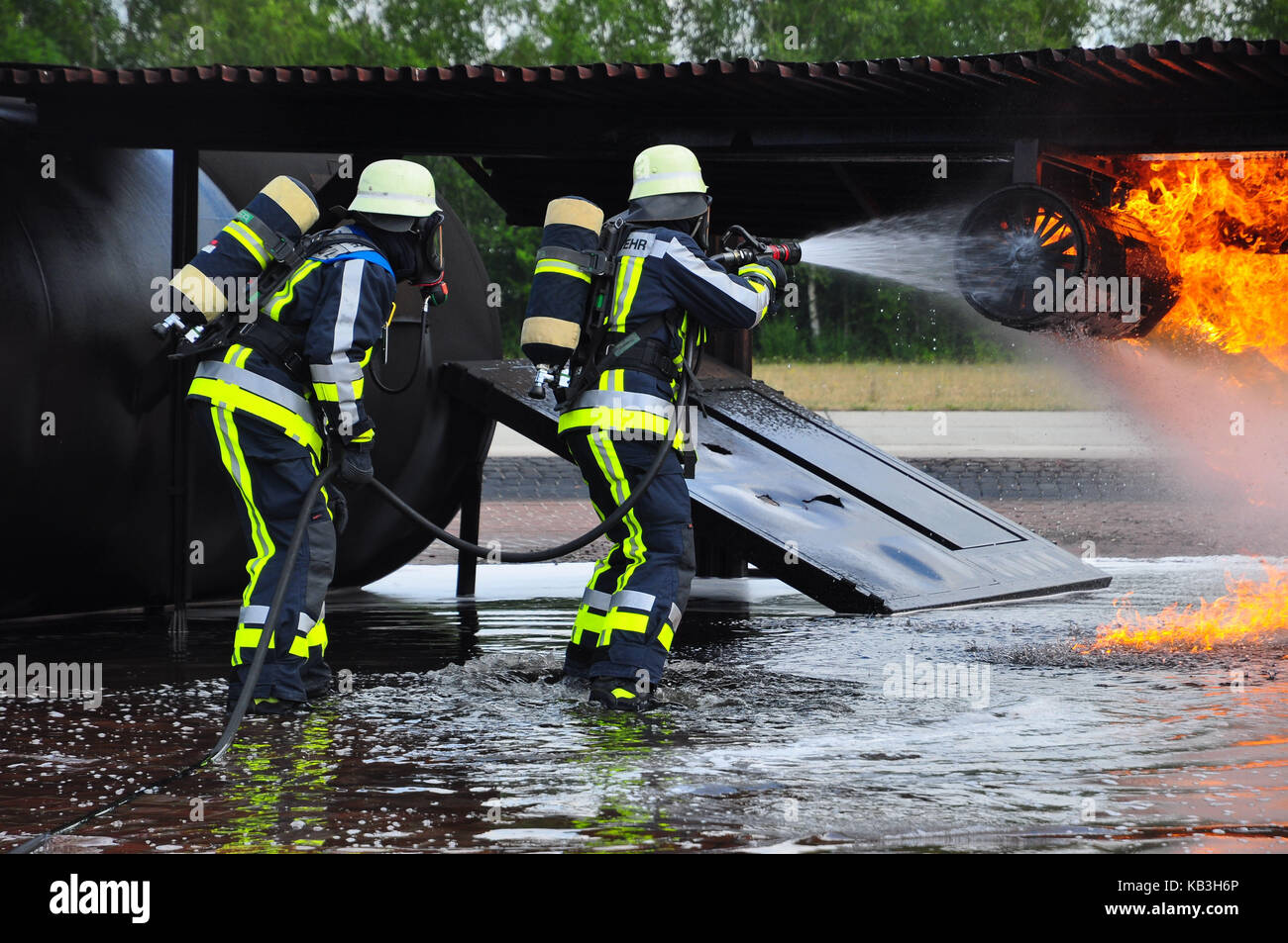 Germany, Munich, airport, fire brigade, exercise, fire fighters, engine ...