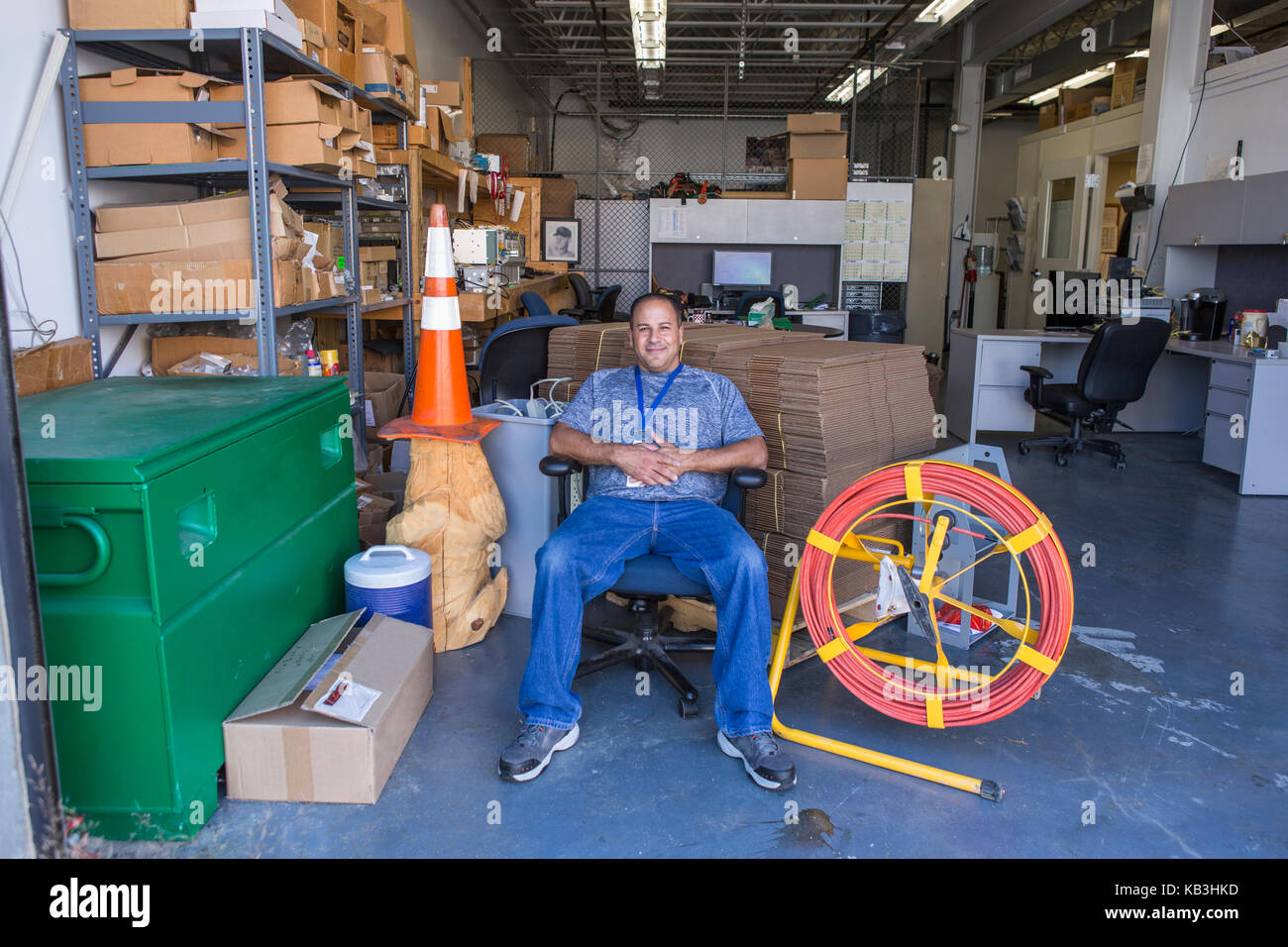 Engineer in lineman room Stock Photo - Alamy