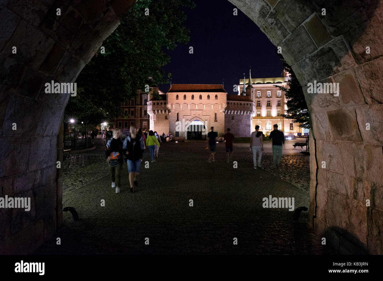 Barbican fortress in Kraków by night, Poland, Europe Stock Photo - Alamy