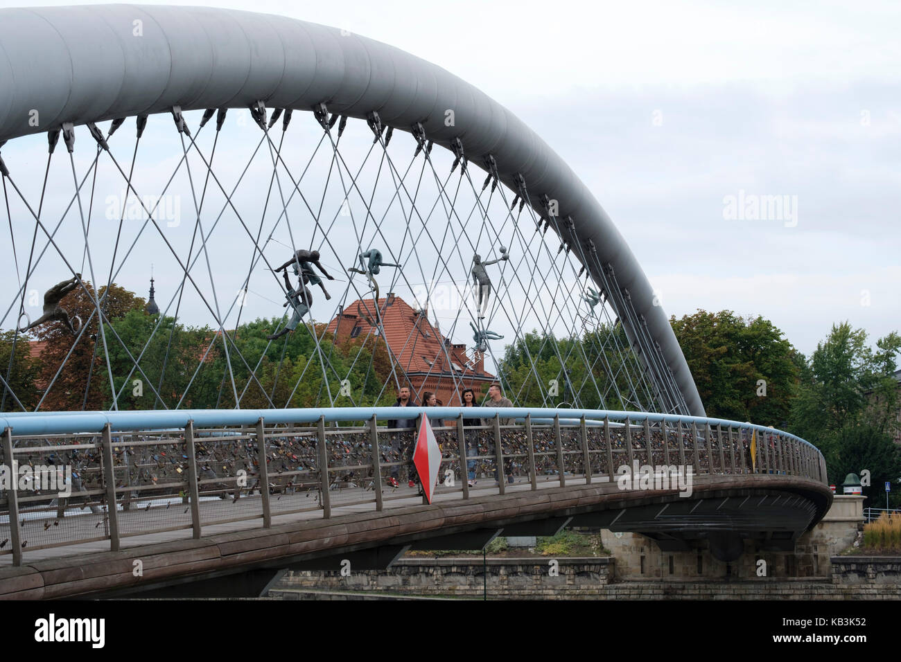 Father Bernatek Footbridge over the Vistula river in Krakow, Poland ...