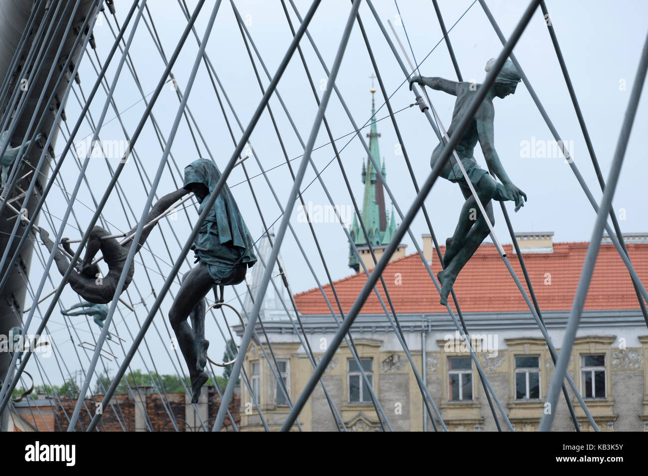 Father Bernatek Footbridge over the Vistula river in Krakow, Poland ...