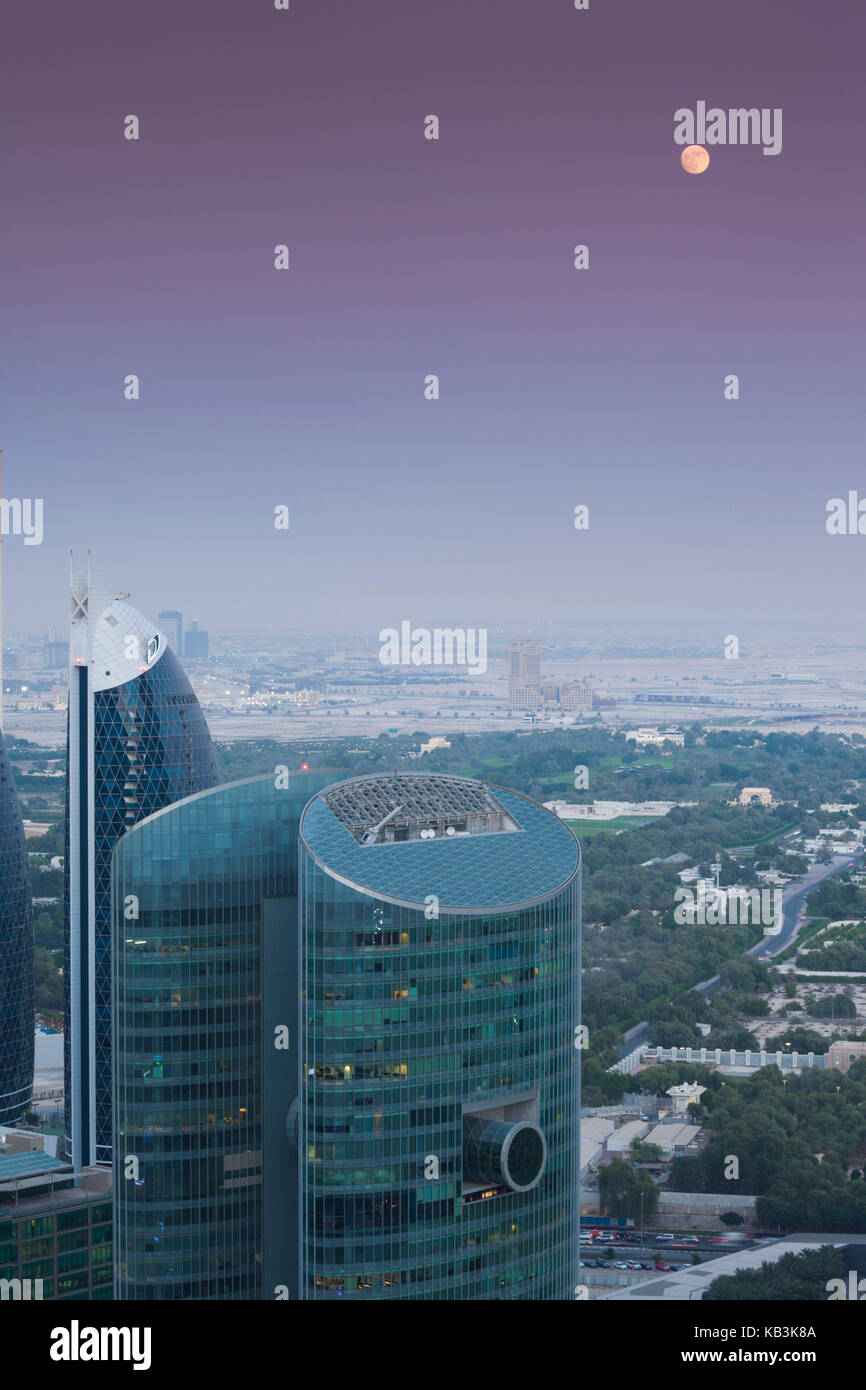 UAE, Dubai, Downtown Dubai, high rise buildings along Sheikh Zayed Road ...