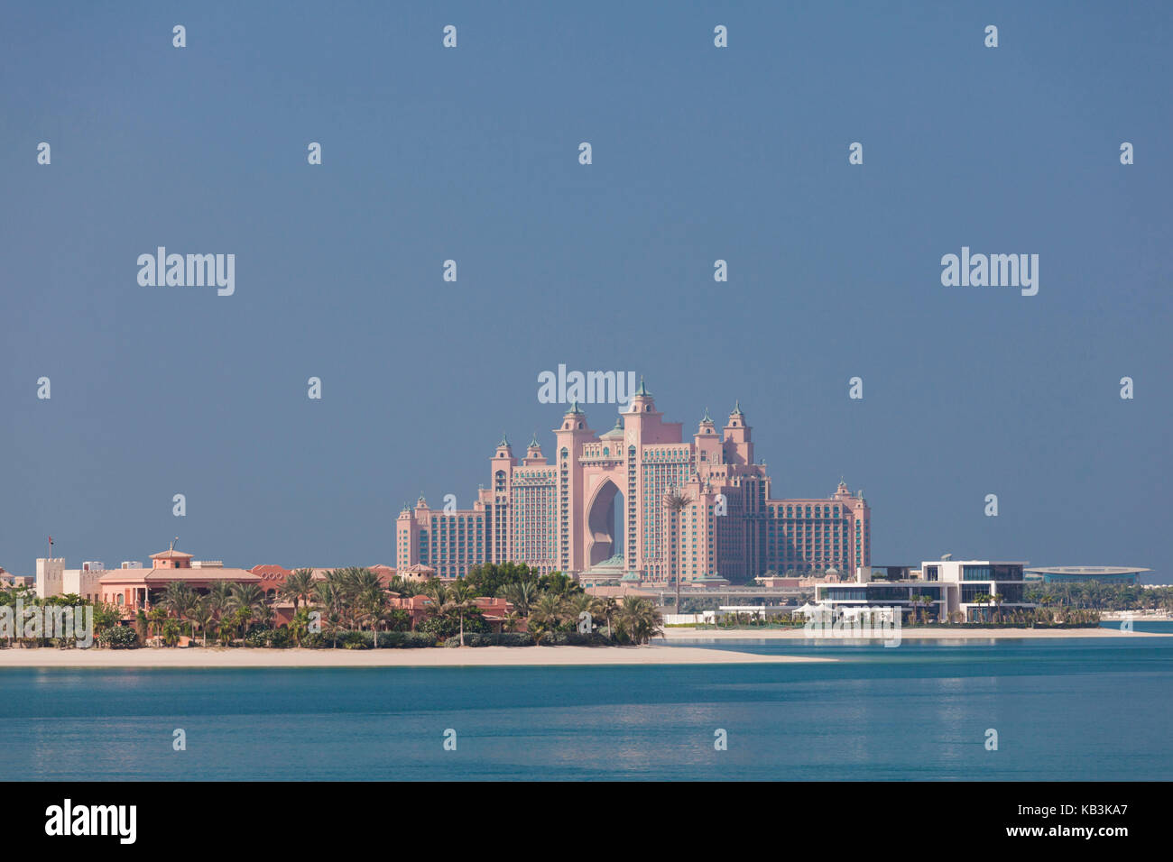 UAE, Dubai, Palm Jumeirah, elevated view of the Palm area of man-made ...