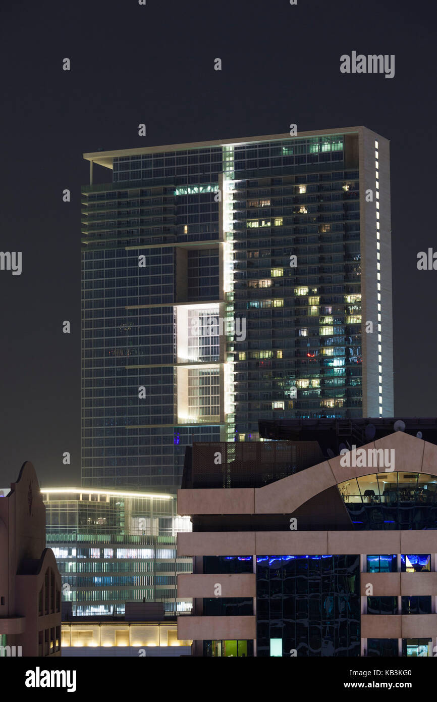 UAE, Dubai, Downtown Dubai, high rise buildings along Sheikh Zayed Road ...