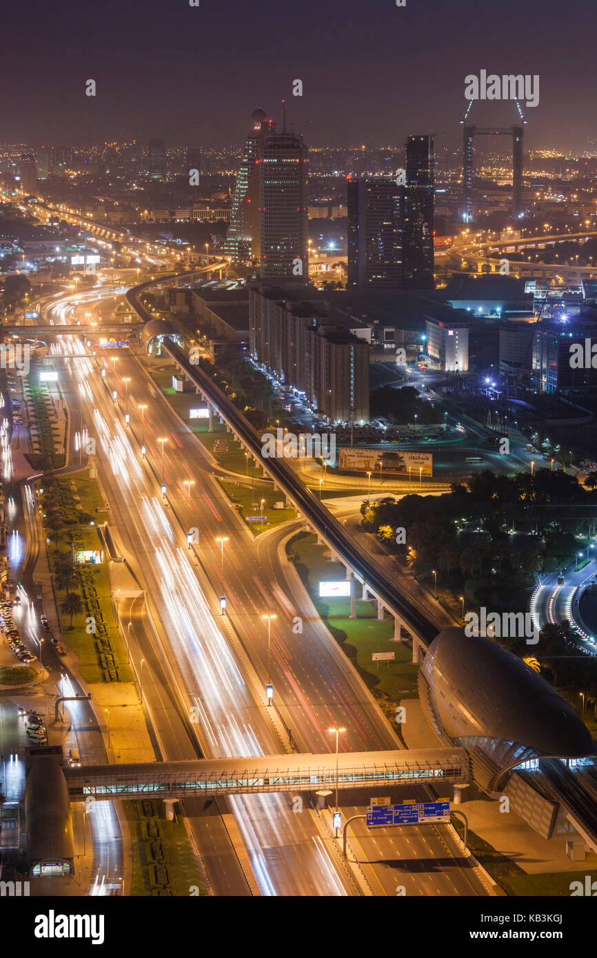 UAE, Dubai, Downtown Dubai, high rise buildings along Sheikh Zayed Road ...