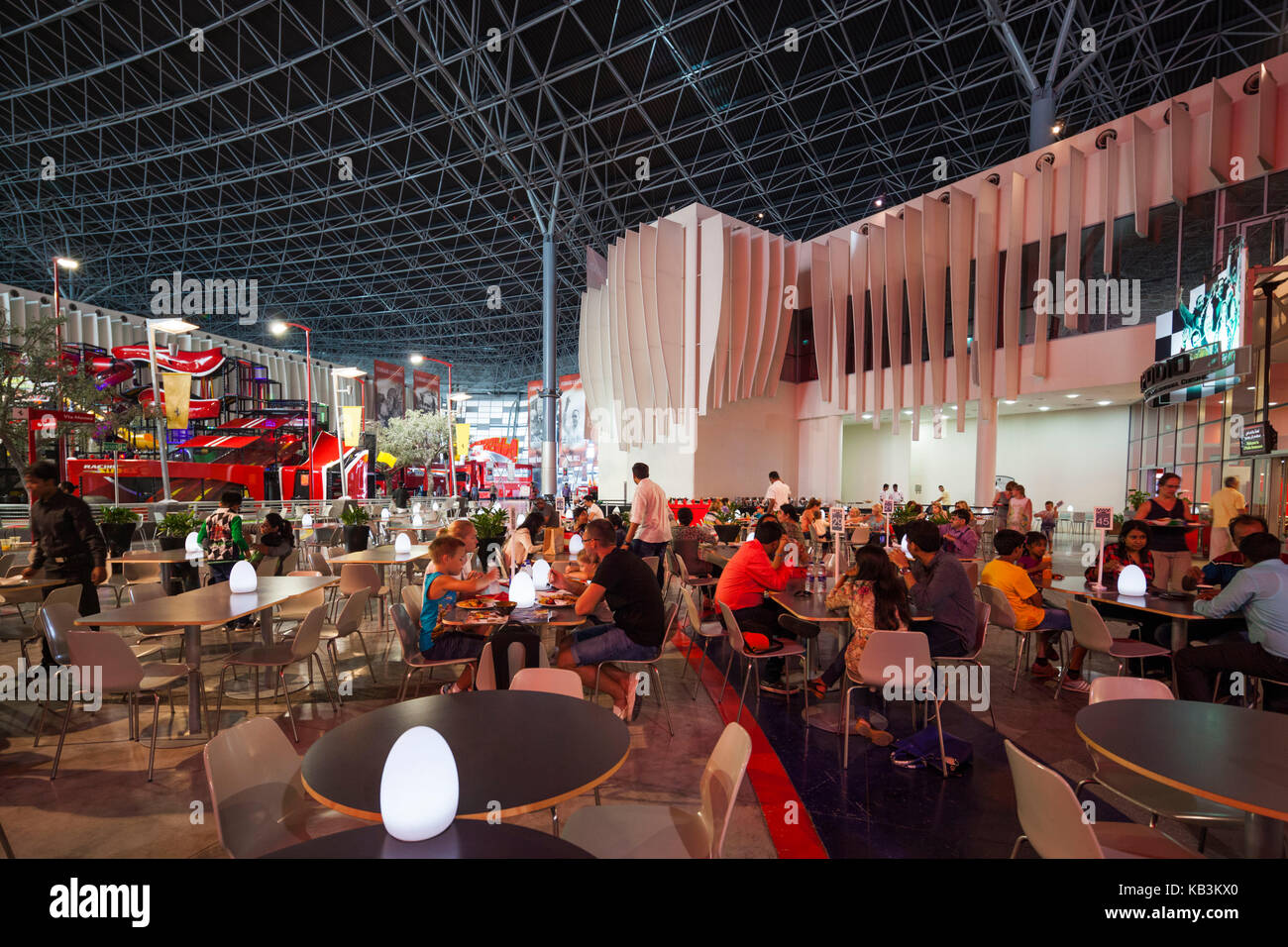 UAE, Abu Dhabi, Yas Island, Ferrari World Amusement Park, park cafe ...