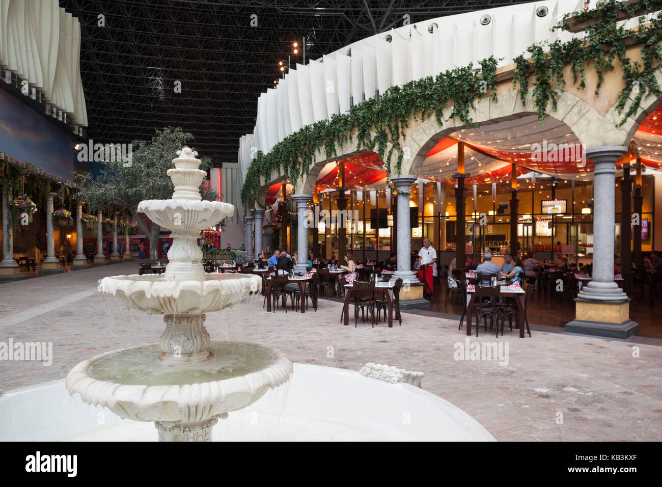 UAE, Abu Dhabi, Yas Island, Ferrari World Amusement Park, park cafe ...