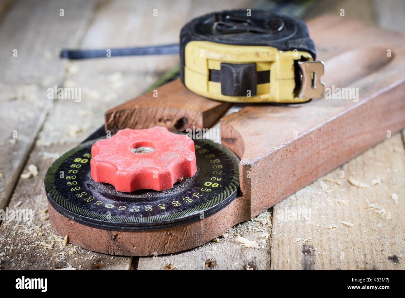 Old good carpentry, tools drill bit. Wooden carpentry table and old ...