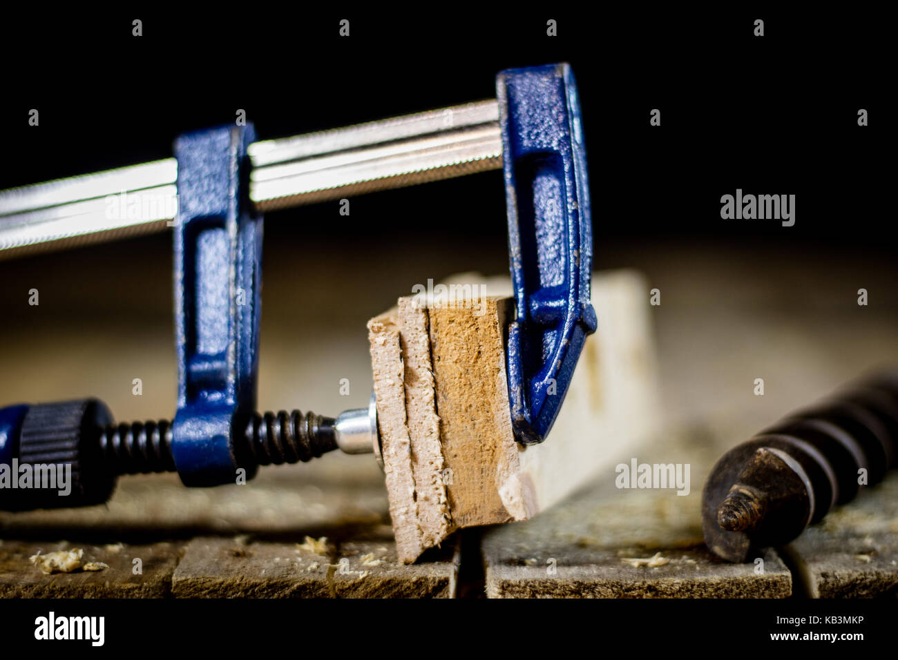 Old good carpentry, tools drill bit. Wooden carpentry table and old ...