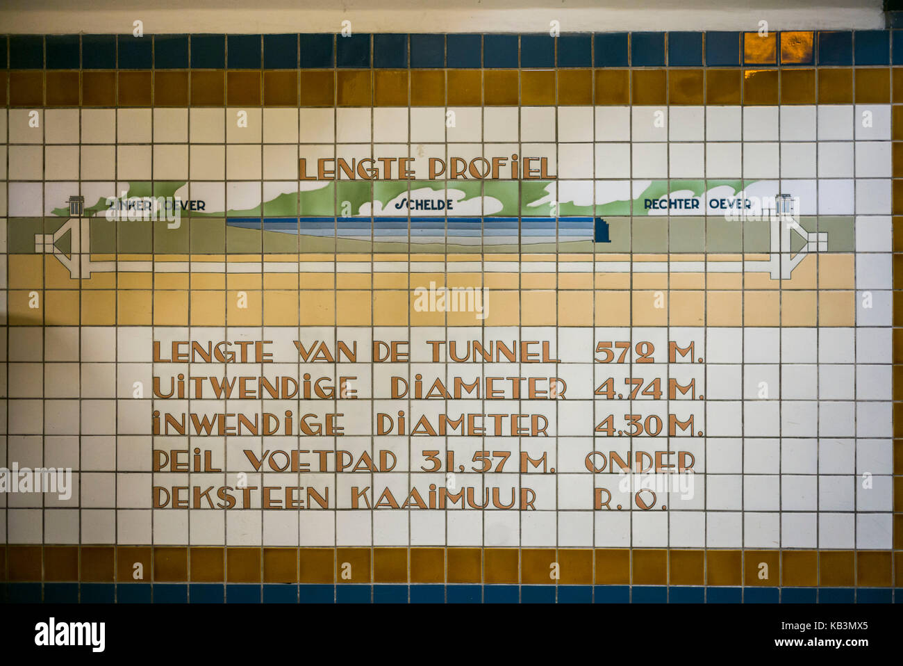 Belgium, Antwerp, St-Anna Tunnel, pedestrian tunnel under the Scheldt ...