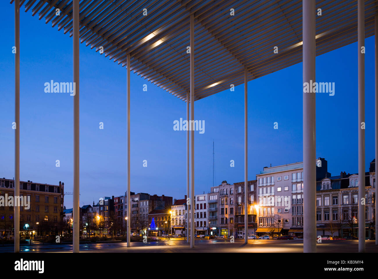 Belgium, Antwerp, Theaterplein, Stadsschowburg theater canopy, dawn ...