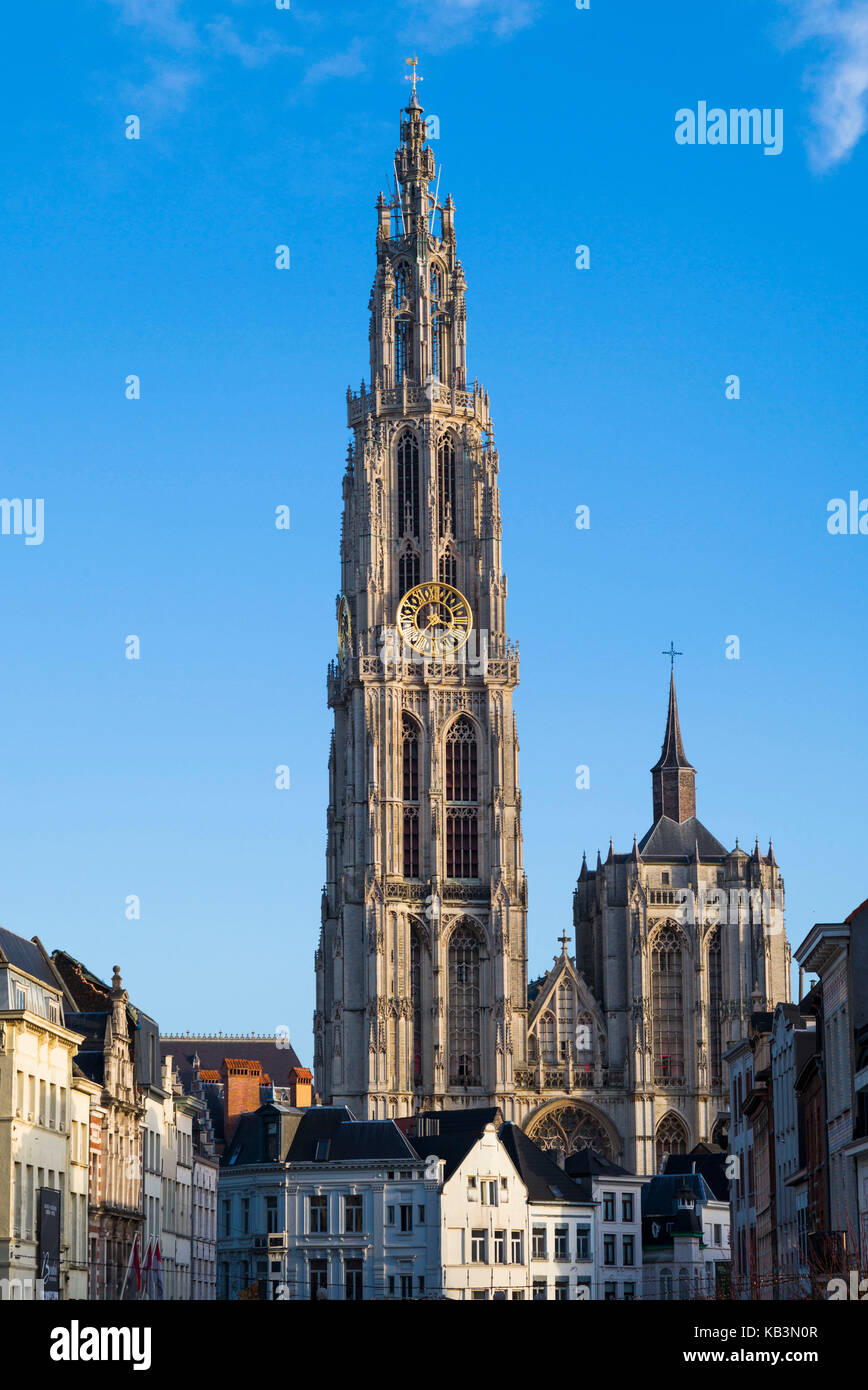 Belgium, Antwerp, Groenplaats, Onze-Lieve-Vrouwekathedraal cathedral ...