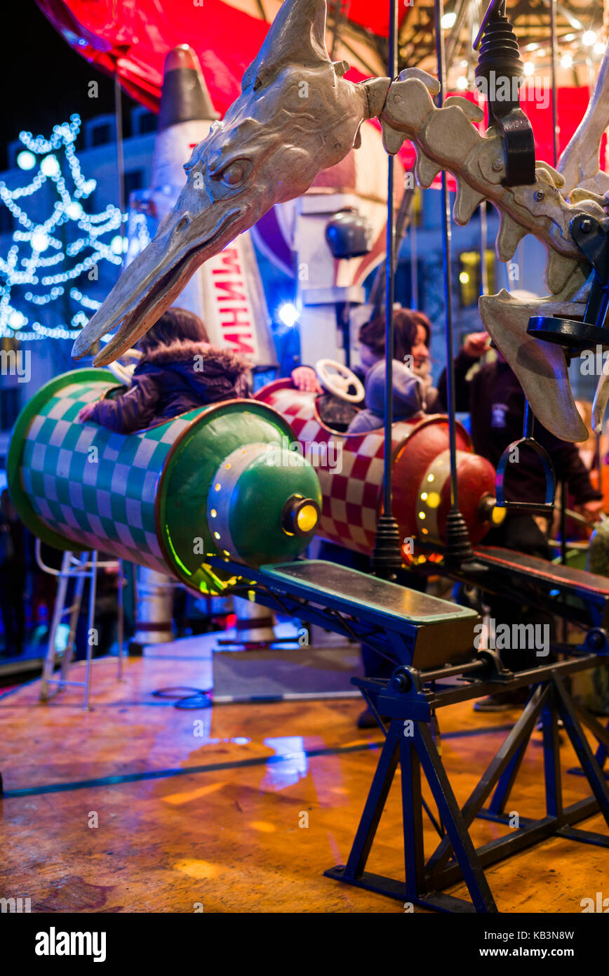 Belgium, Brussels, Place Ste-Catherine, Christmas Market, carousel ...