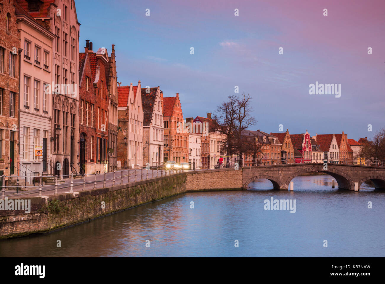 Belgium, Bruges, canal side buildings, dawn Stock Photo - Alamy