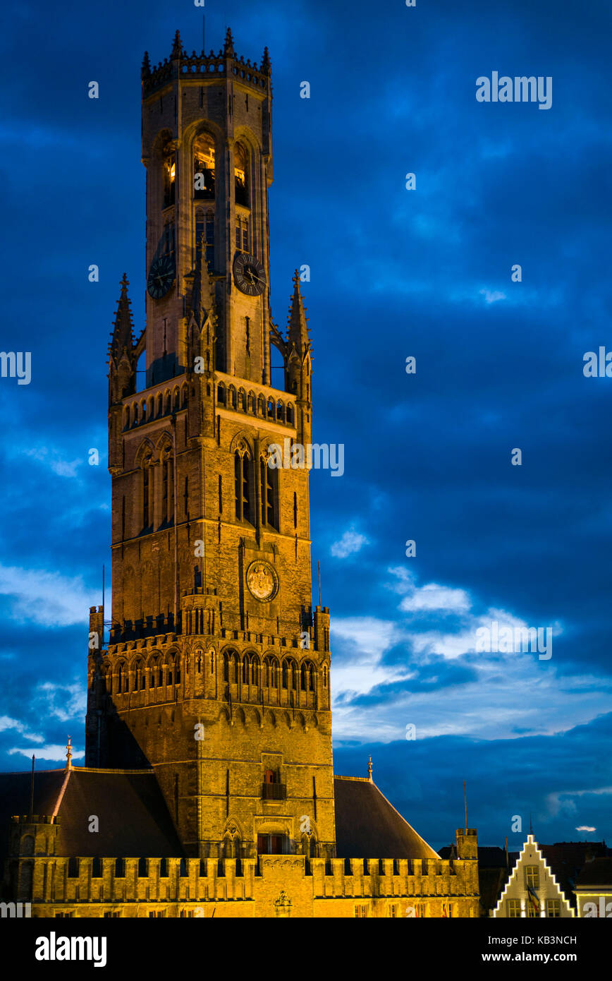 Belgium, Bruges, The Markt, the Belfort tower, dusk Stock Photo - Alamy
