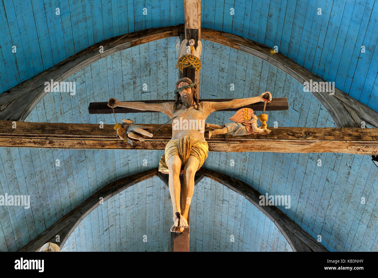 France, Saint Herbot, late Gothic chapel of St Herbot, the rood beam ...