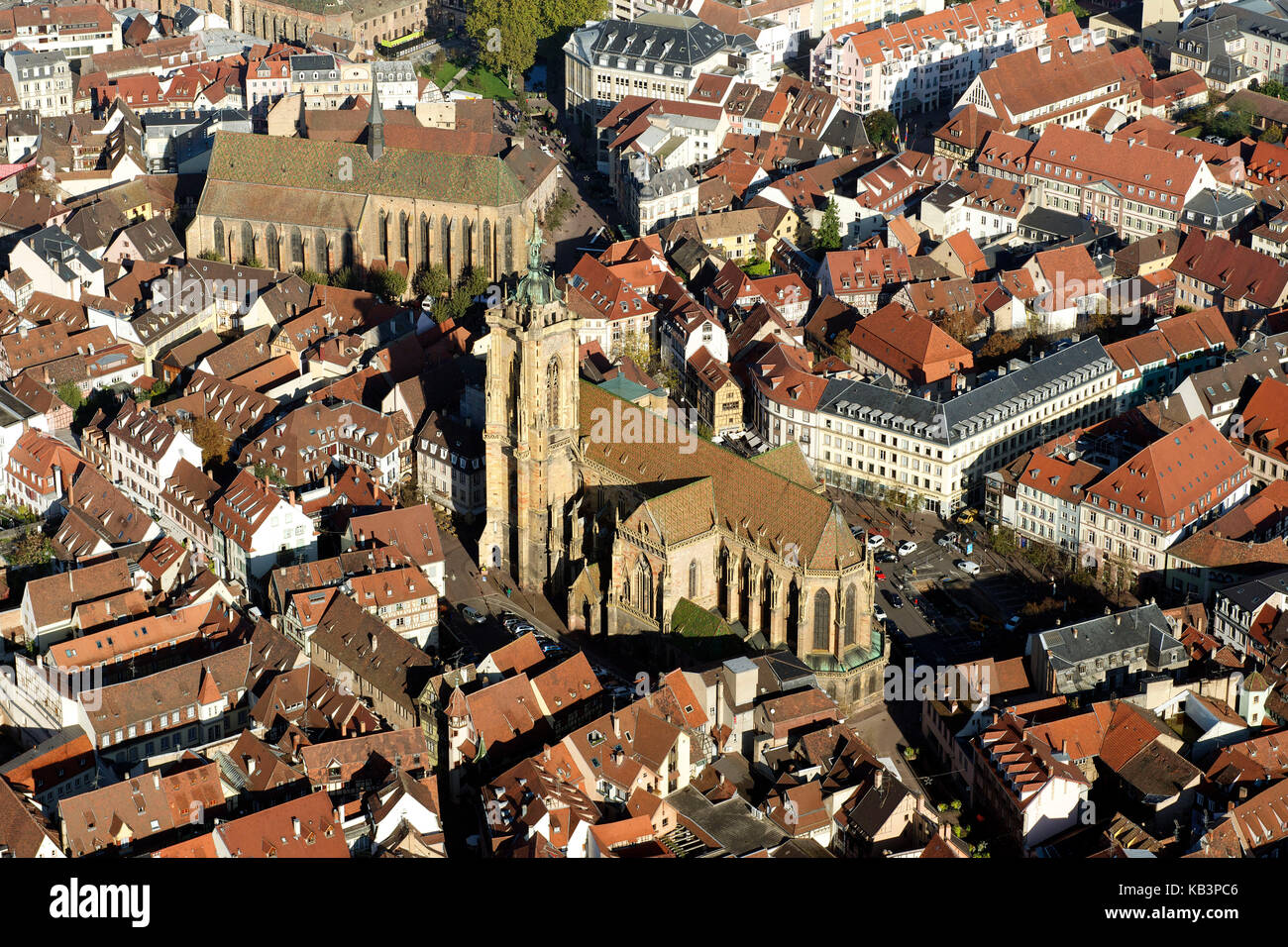 France, Haut Rhin, Colmar, city center with Saint Martin cathedral and ...