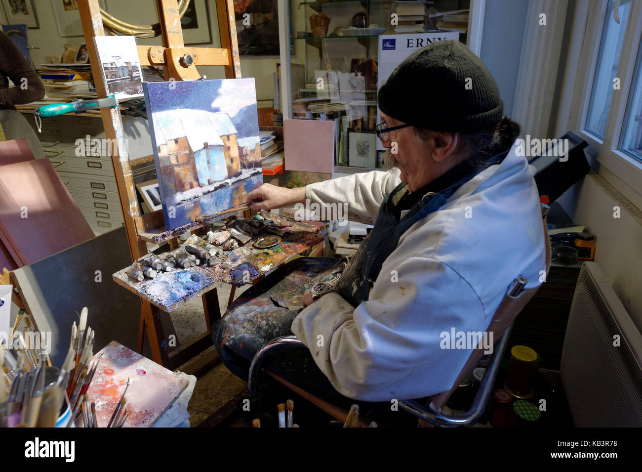 France, Doubs, Besancon, the historic center, Gilles Erny, painter ...