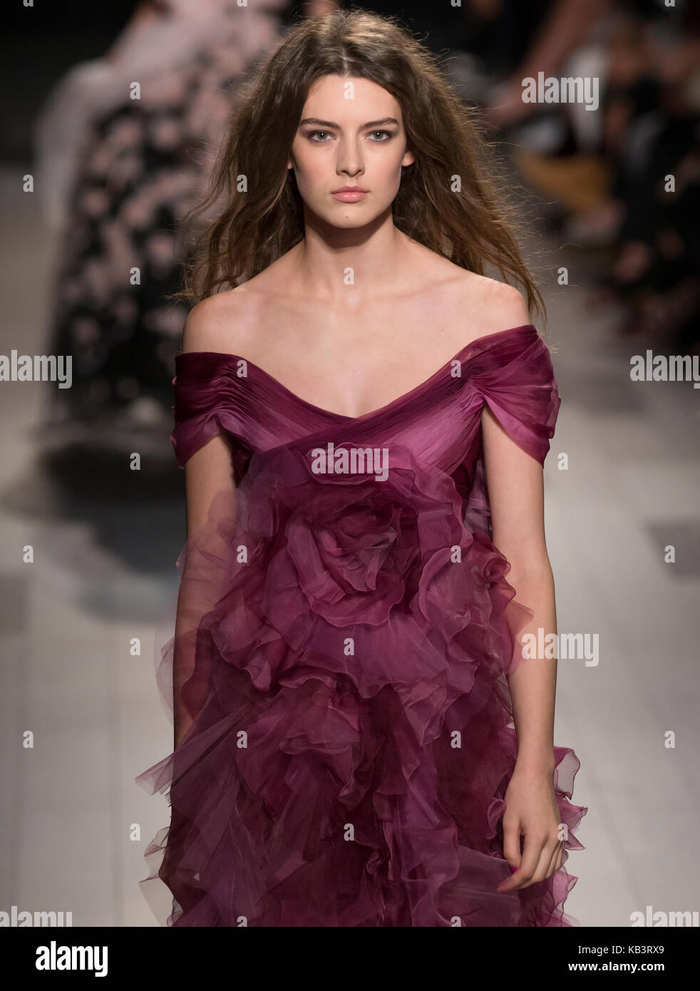 NEW YORK, NY - September 13, 2017: Marie Damian walks the runway at the ...