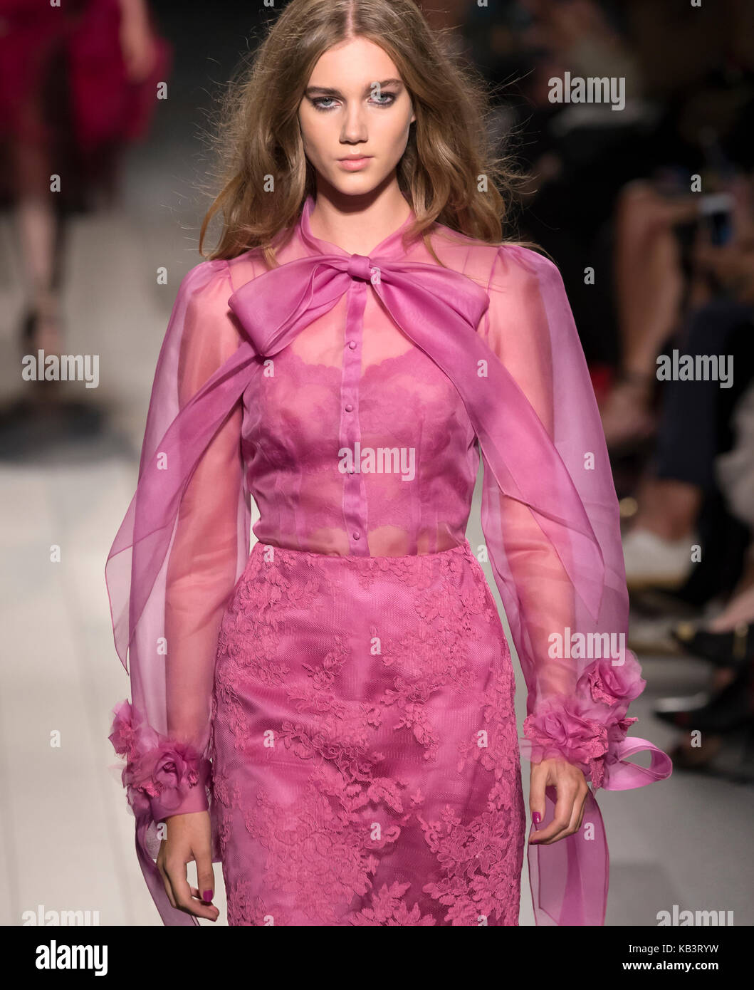 NEW YORK, NY - September 13, 2017: Cecilie Moosgaard walks the runway ...