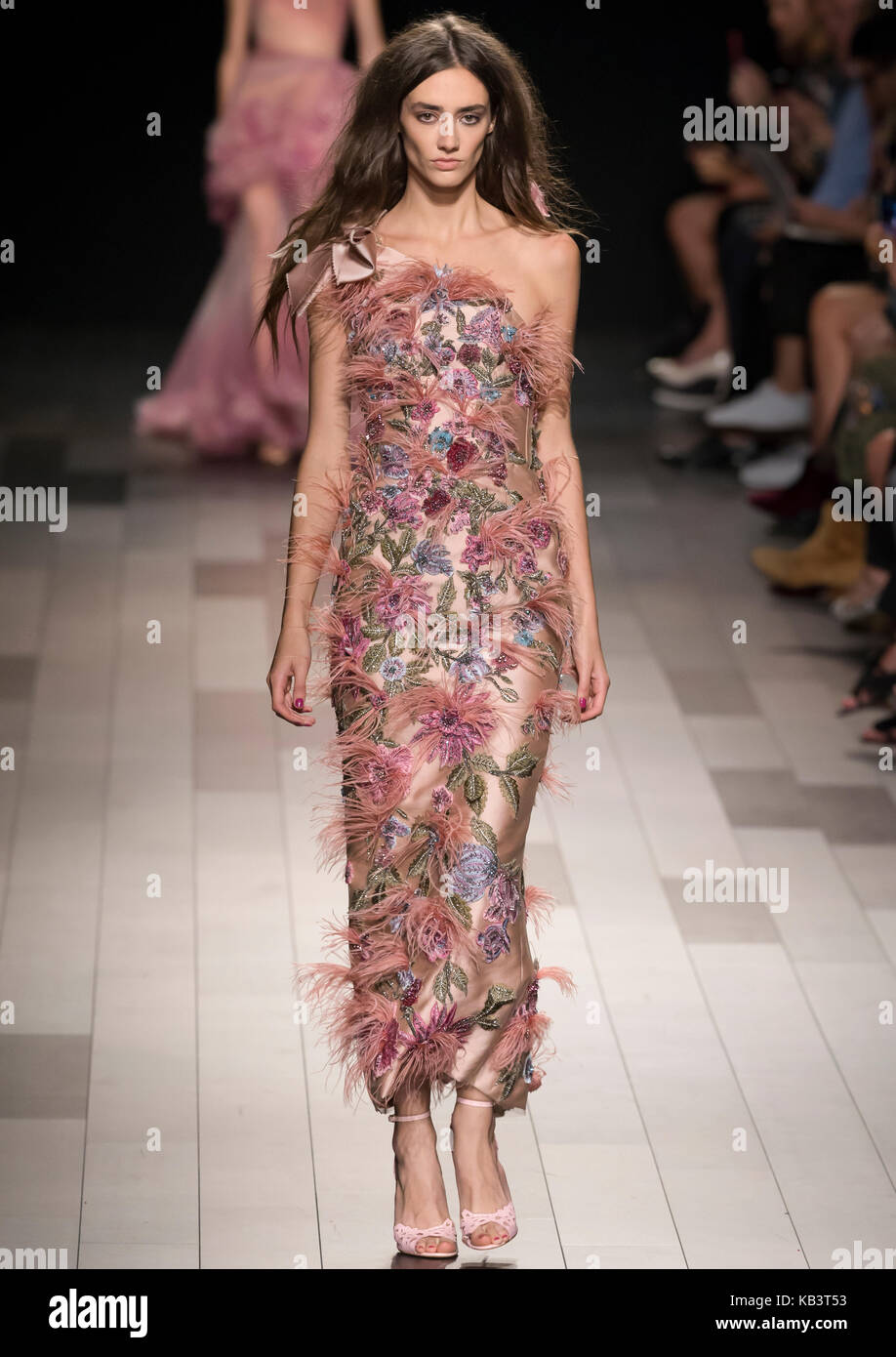 NEW YORK, NY - September 13, 2017: Amanda Googe walks the runway at the ...