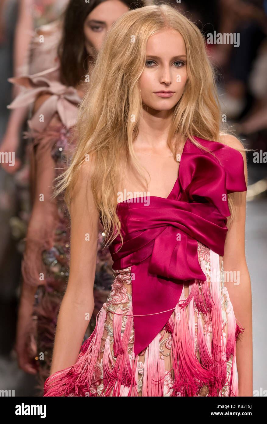 NEW YORK, NY - September 13, 2017: Natalie Ludwig walks the runway at ...