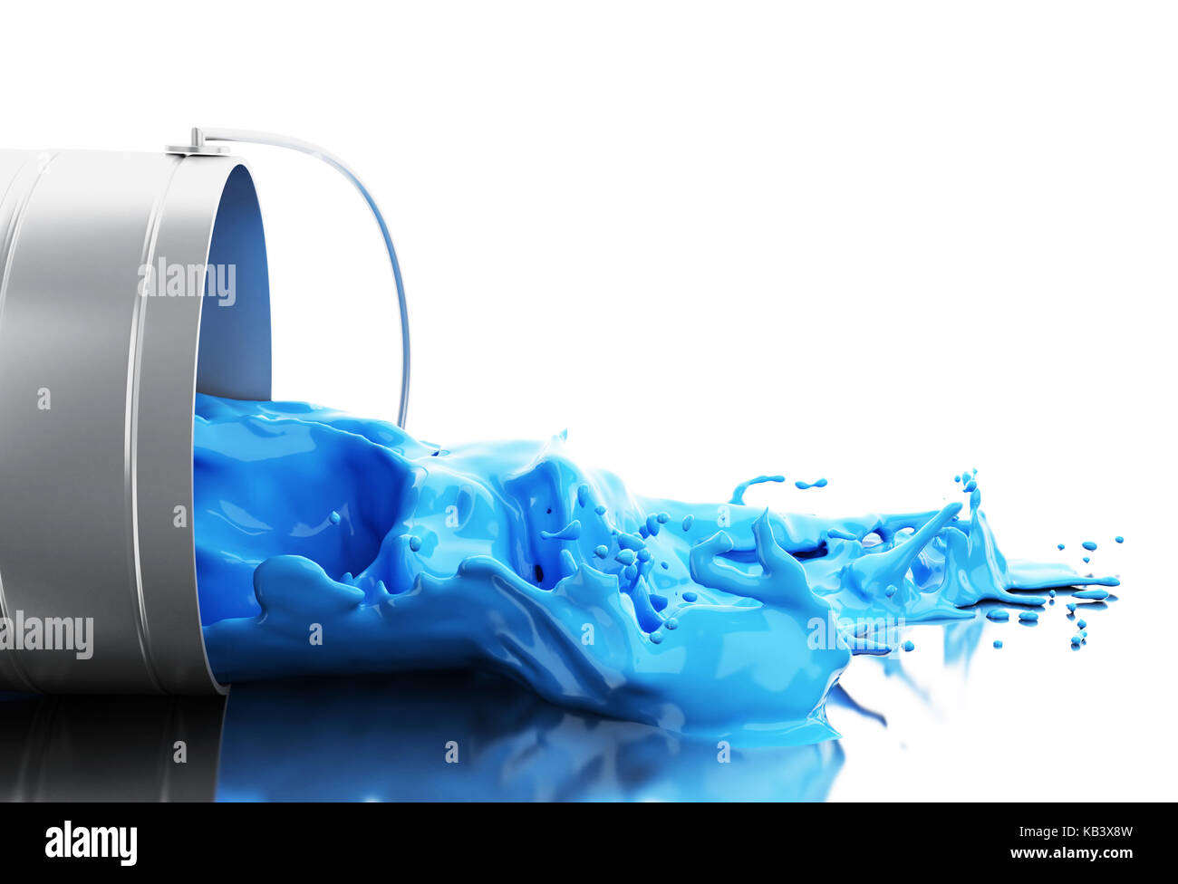 3d illustration. Blue paint splashing out of can. Isolated white ...