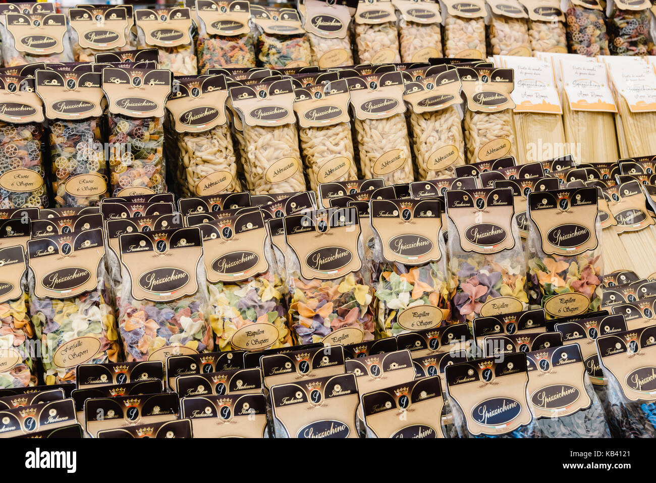 Assorted selection of Pasta in street market Stock Photo - Alamy