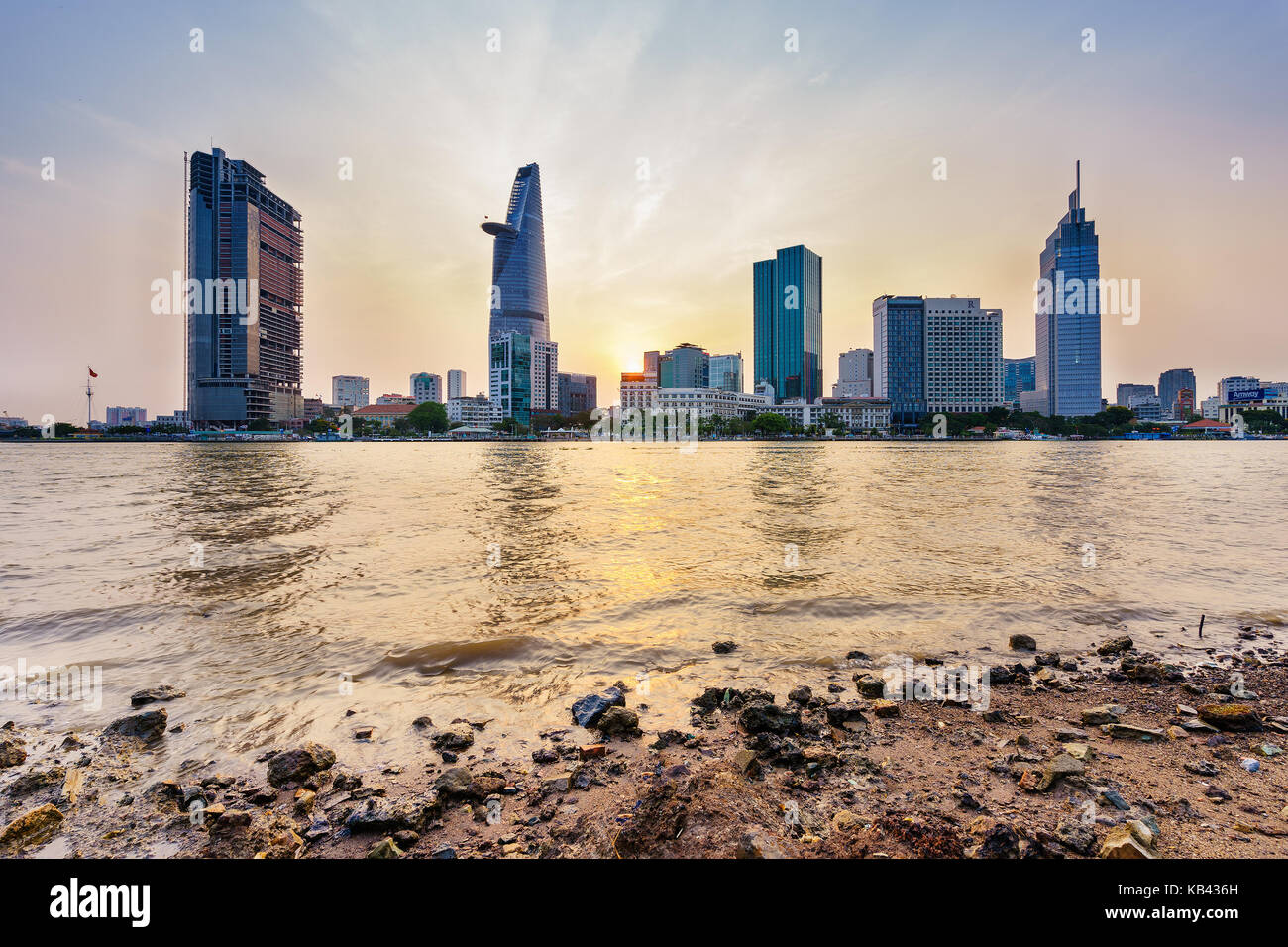 Downtown Saigon in sunset (view from Thu Thiem district), Ho Chi Minh ...