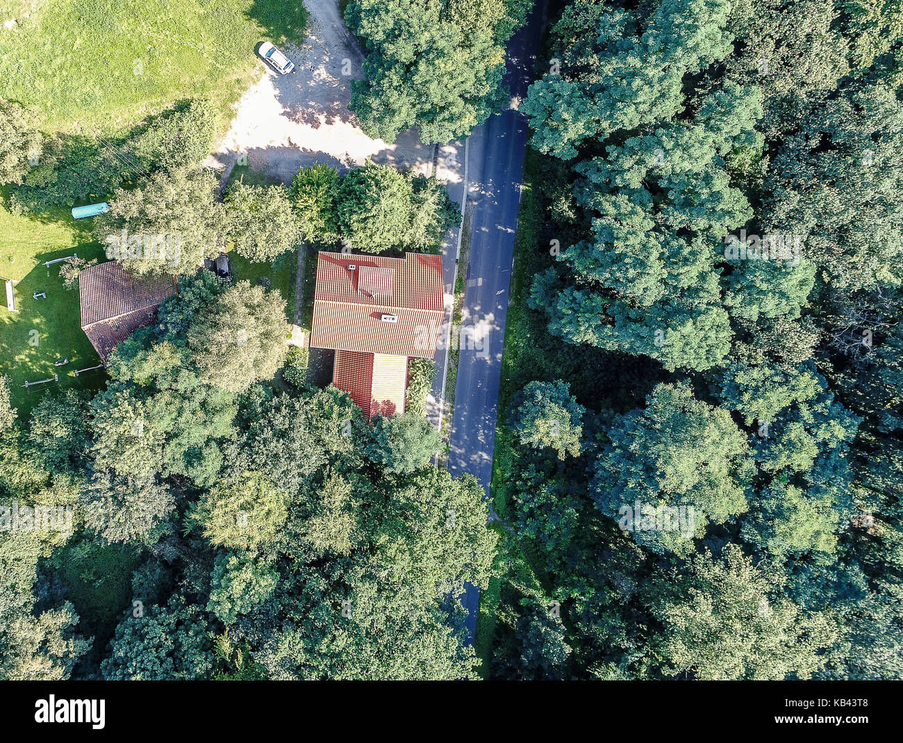 Aerial photo with the drone, anew build-up plot with single house and ...