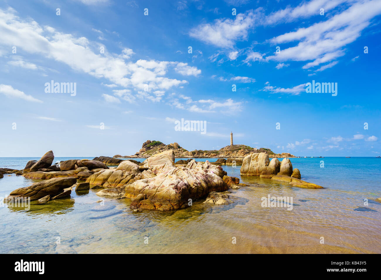 Ke Ga Lighthouse, located on Ke Ga Island about 30 kilometers south of ...