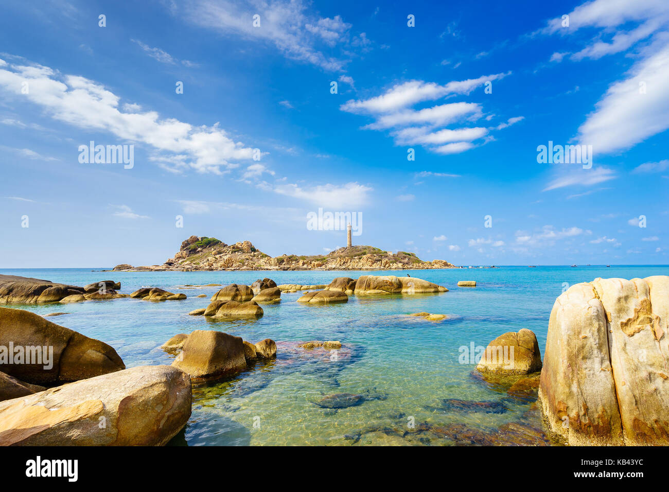 Ke Ga Lighthouse, located on Ke Ga Island about 30 kilometers south of ...