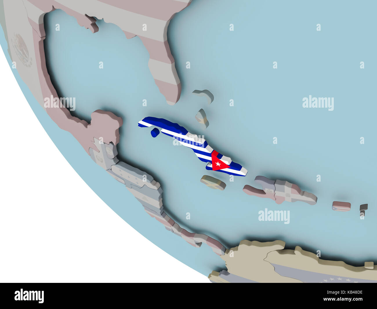 Map of Cuba on political globe with embedded flags. 3D illustration ...
