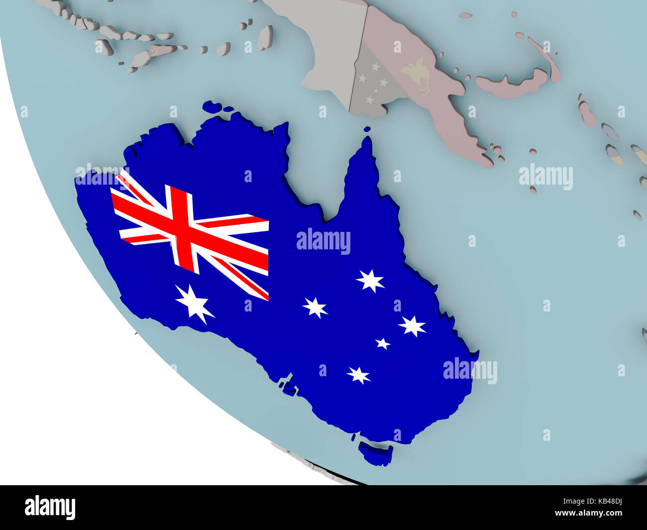 Map of Australia on political globe with embedded flags. 3D ...