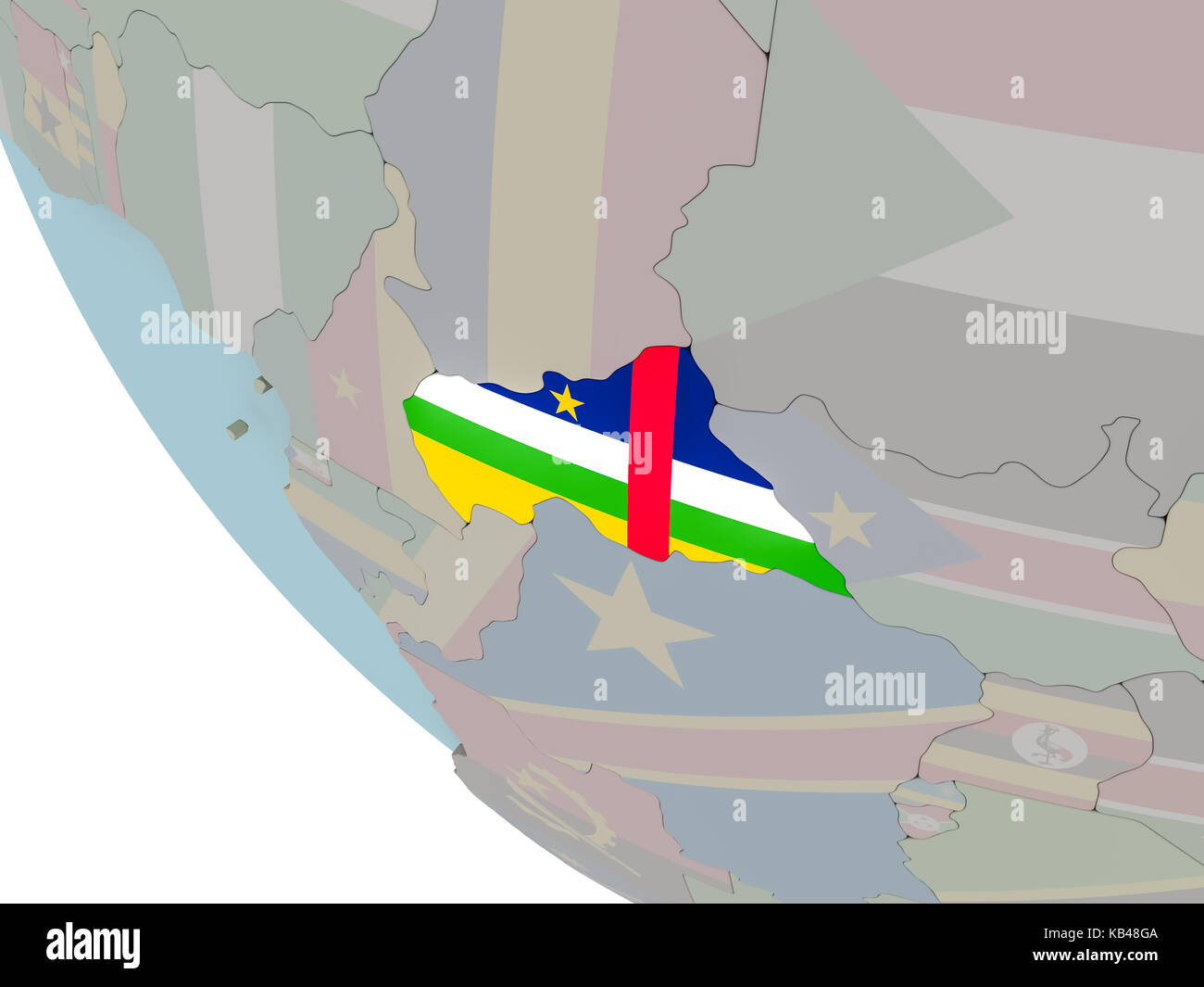 Map of Central Africa on political globe with embedded flags. 3D ...